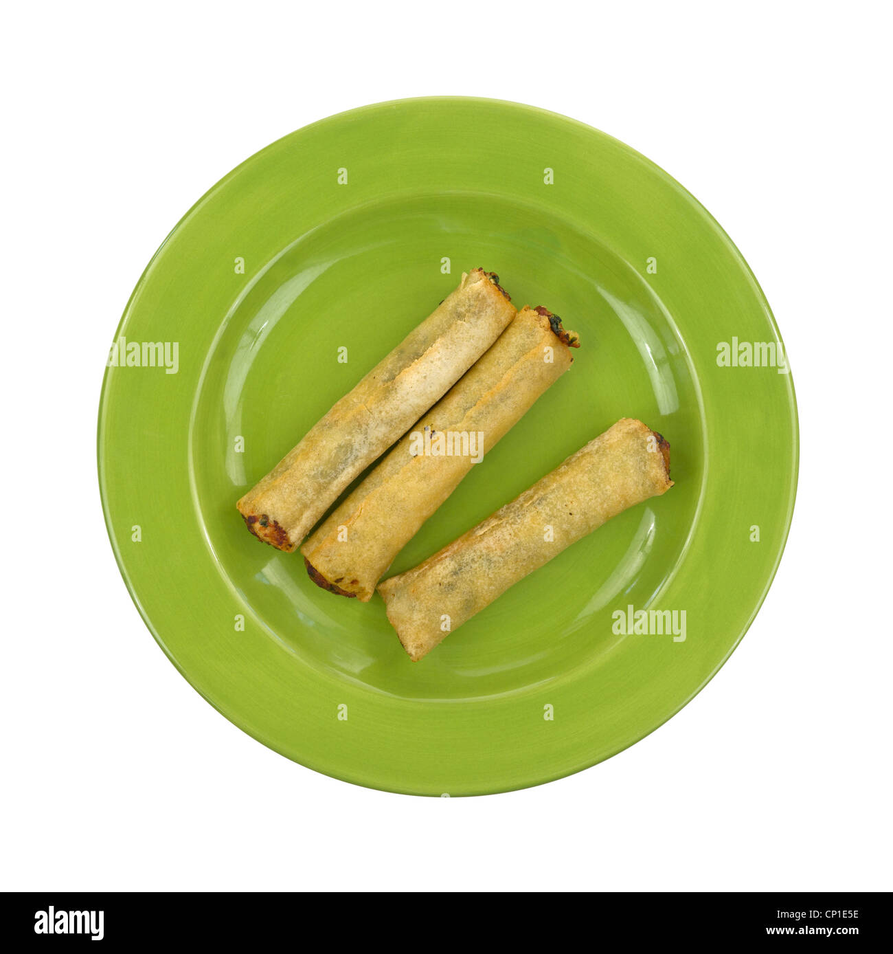 Three spring rolls on plate Stock Photo - Alamy