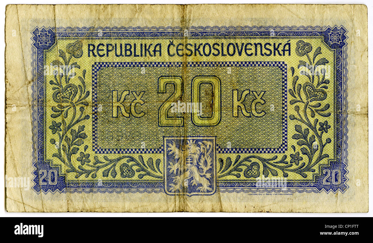 money / finance, banknotes, Czechoslovakia, 20 Crowns, 1945, Additional ...