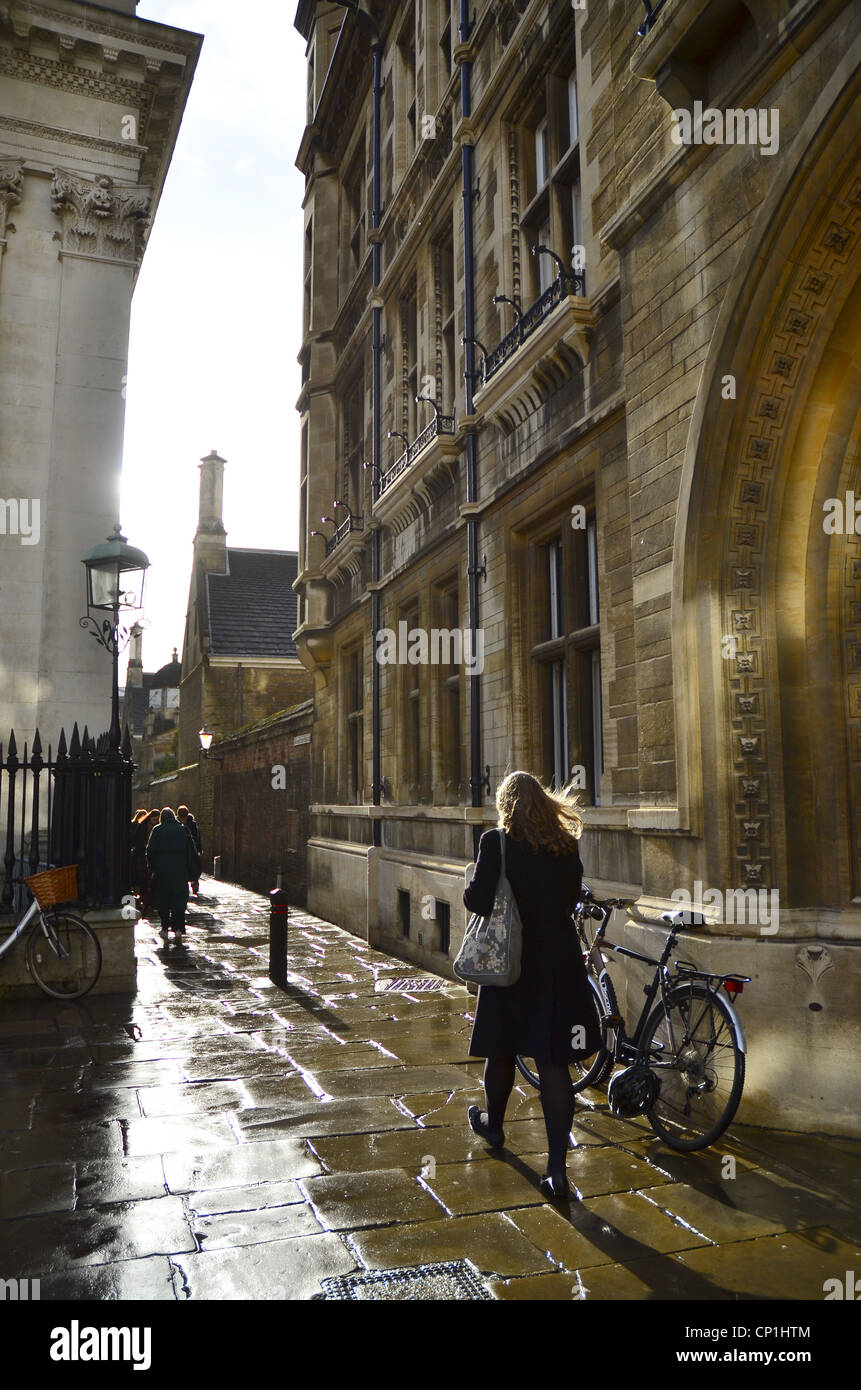 women walking on wet paving in Cambridge Stock Photo - Alamy