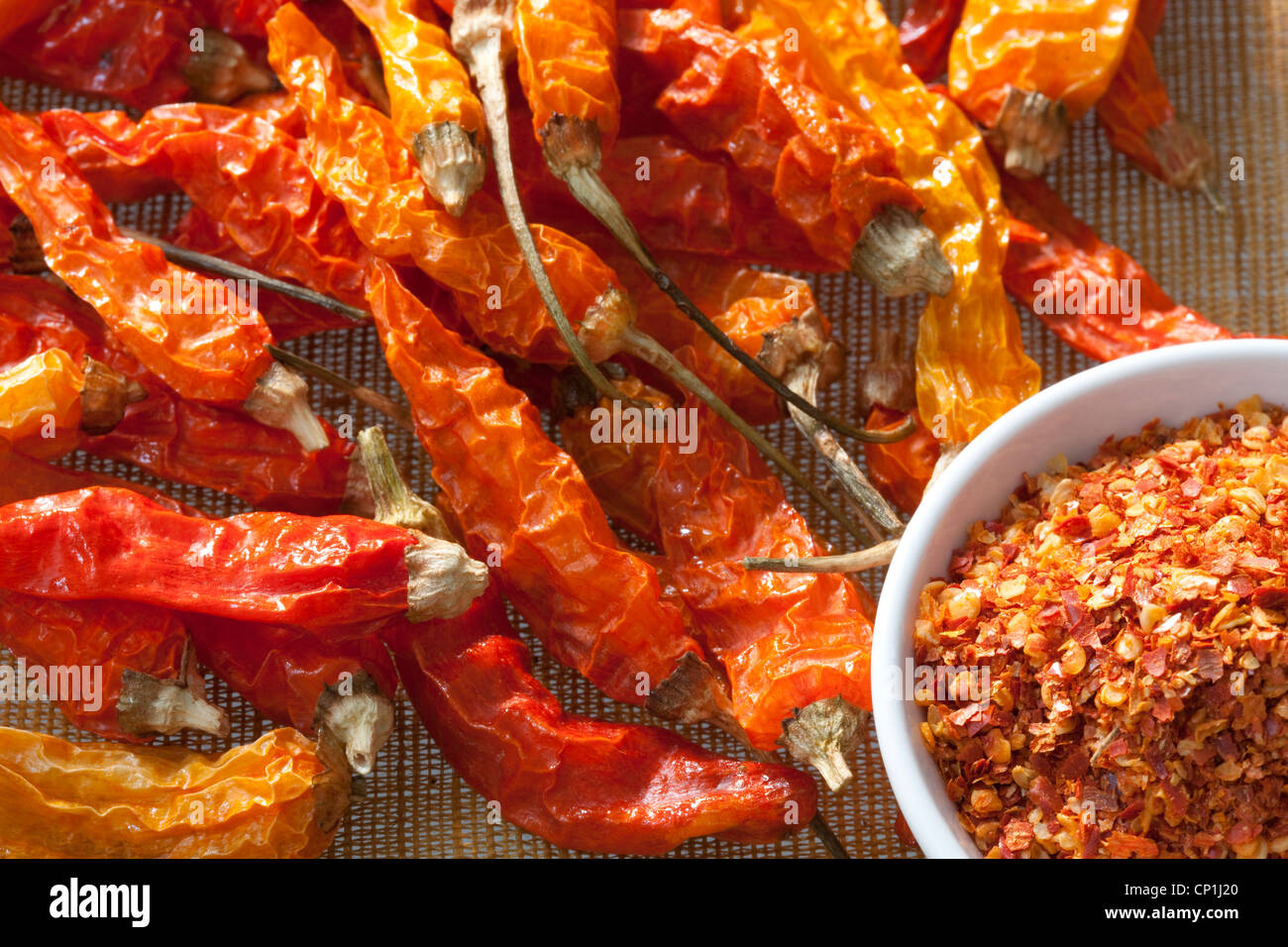 Dry Chili Pepper and red chilli powder Stock Photo - Alamy