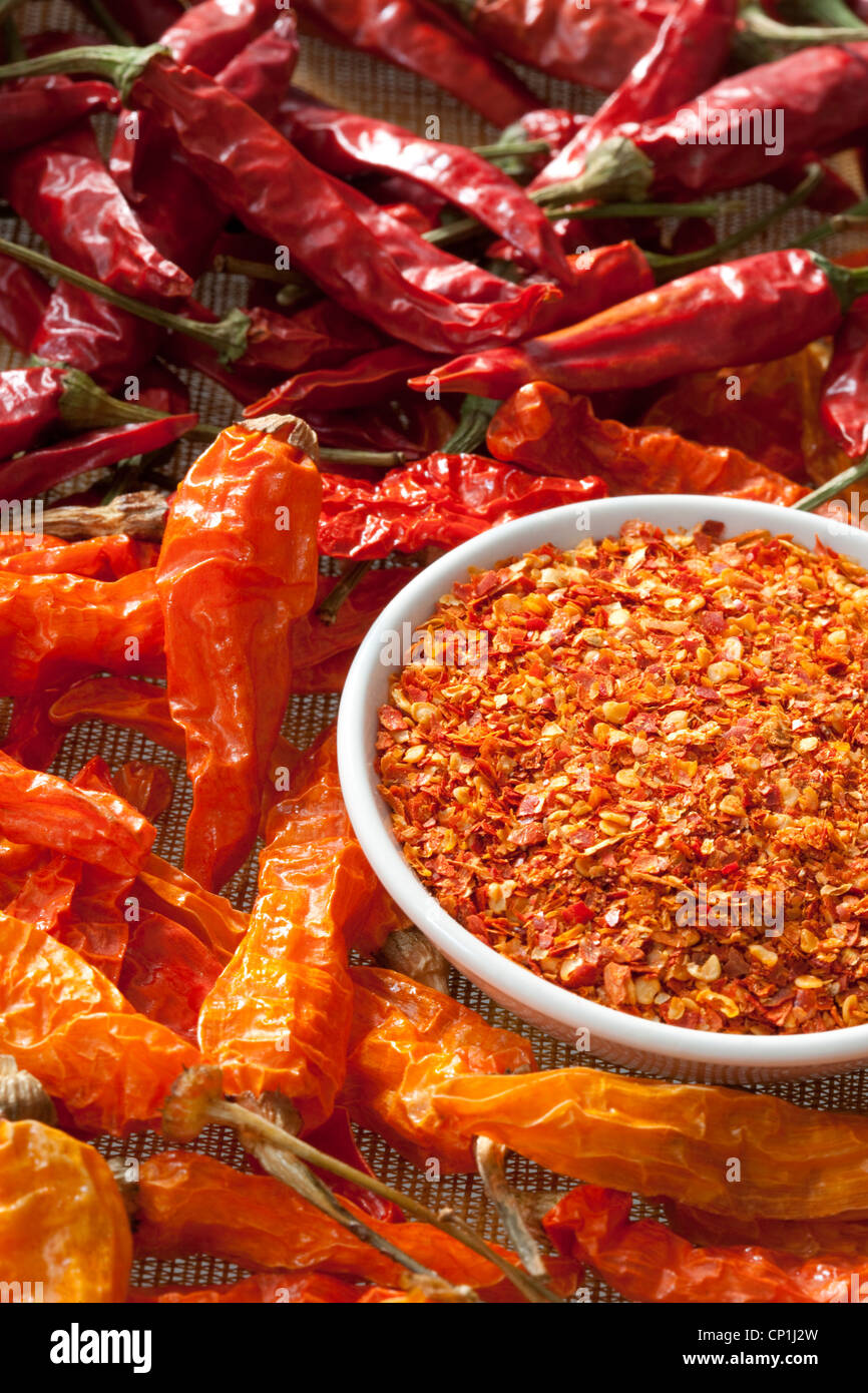 Dry Chili Pepper and red chilli powder Stock Photo - Alamy