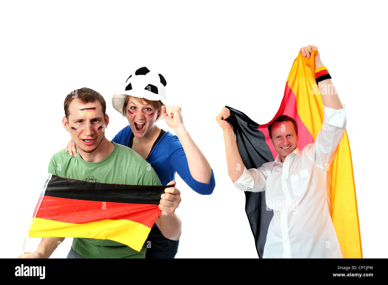 Group of three football fans Stock Photo - Alamy