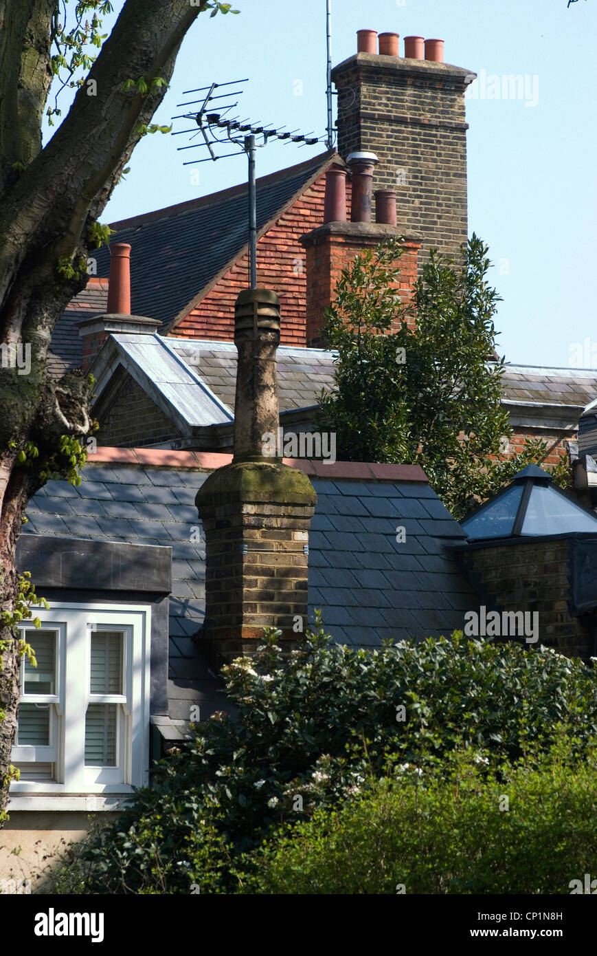 Roof and chimney details, off Frognal, Hampstead, London NW3 Stock ...