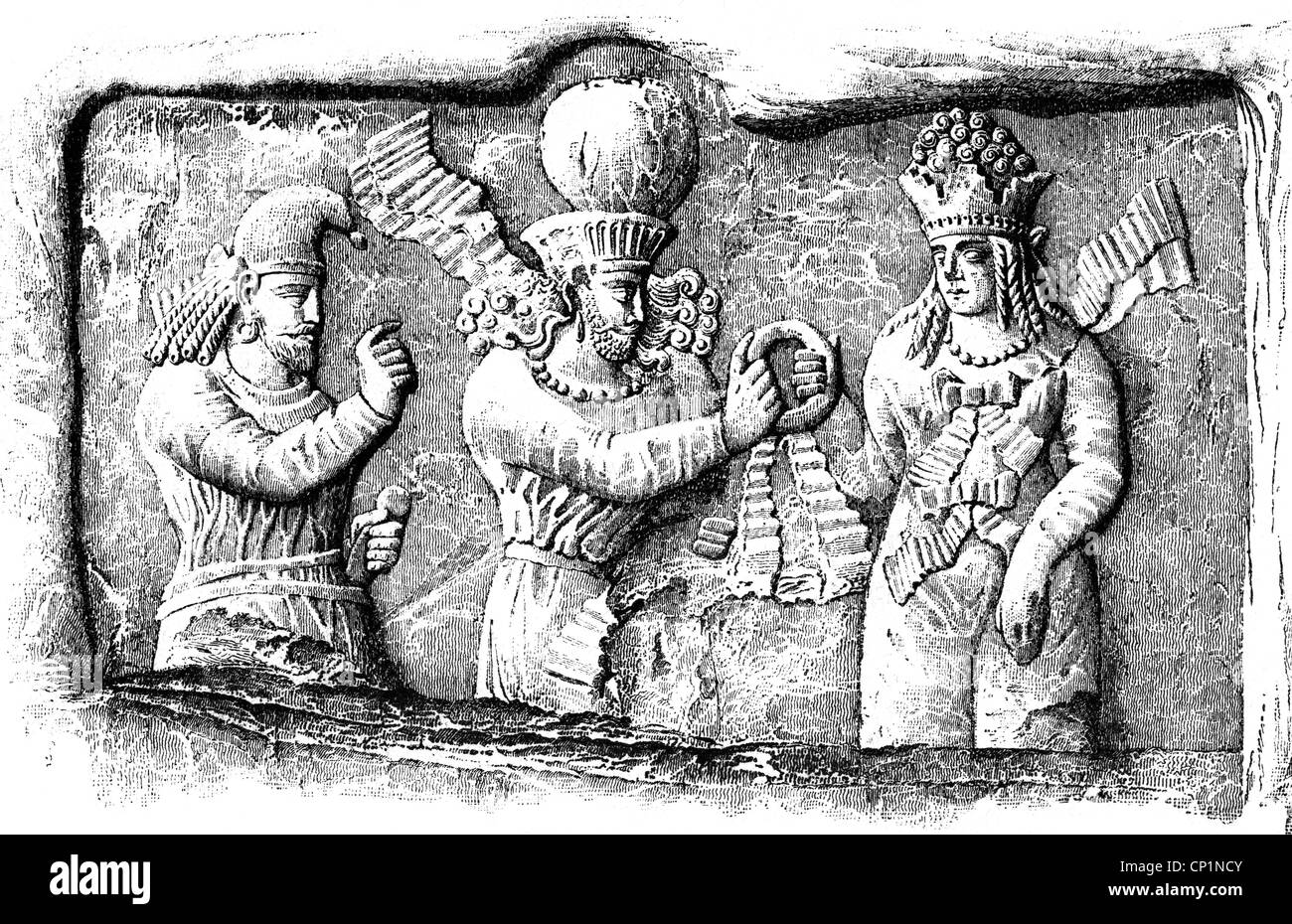 Bahram II, King of Persia 276 - 293, receives the ring of rule from the ...