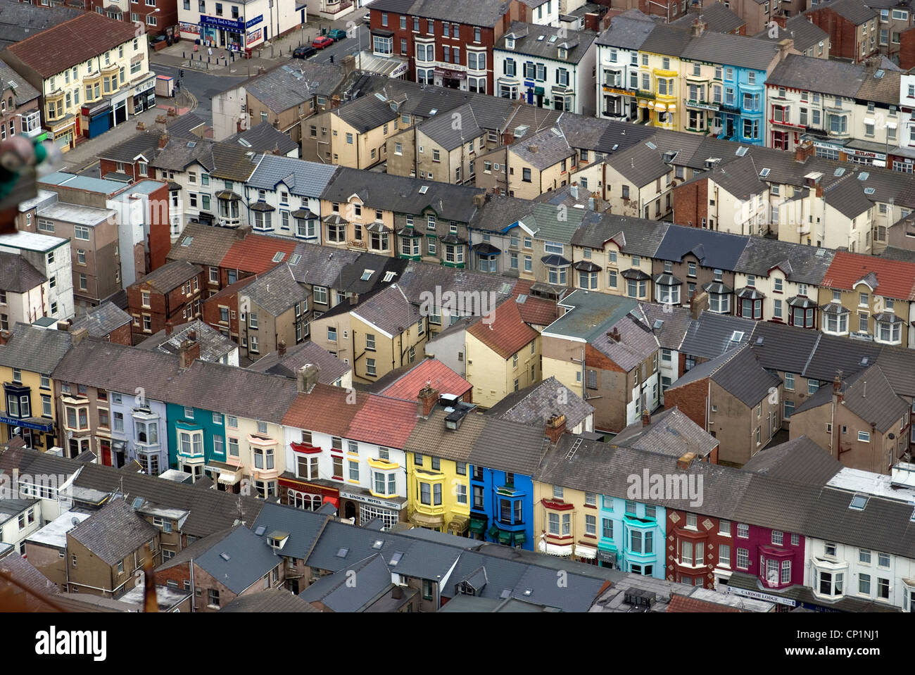 View over houses and hotels (the latter in the bright colours), from ...