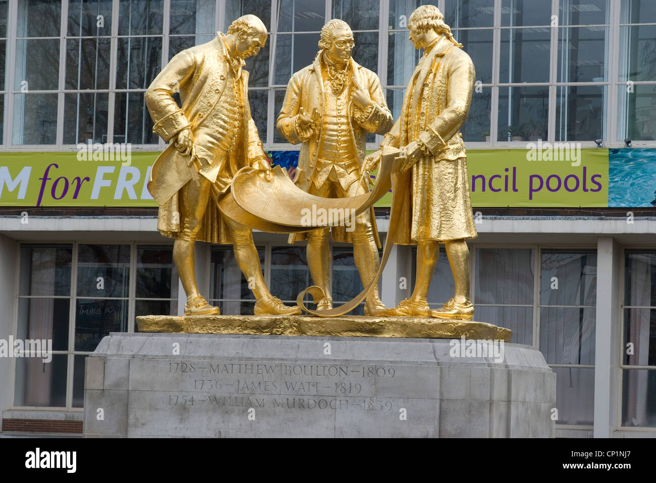 Gilded statute commemorating three of Birmingham's most famous 18th ...