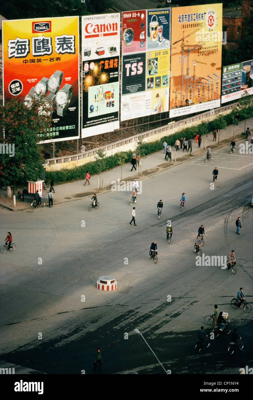 Early Morning Street Scene Guangzhou Canton China December 1982