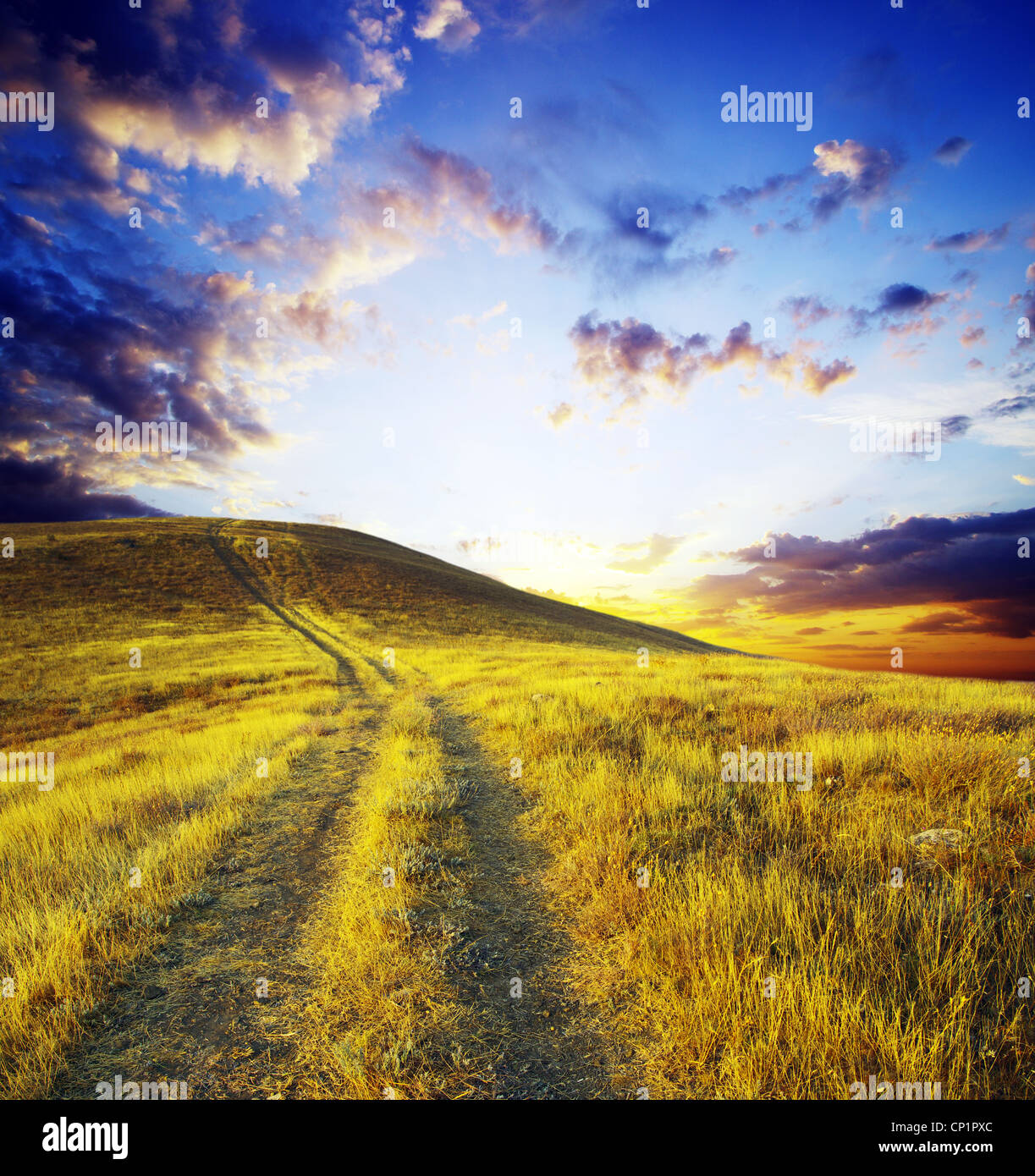 path on mountain meadow in nice day Stock Photo - Alamy