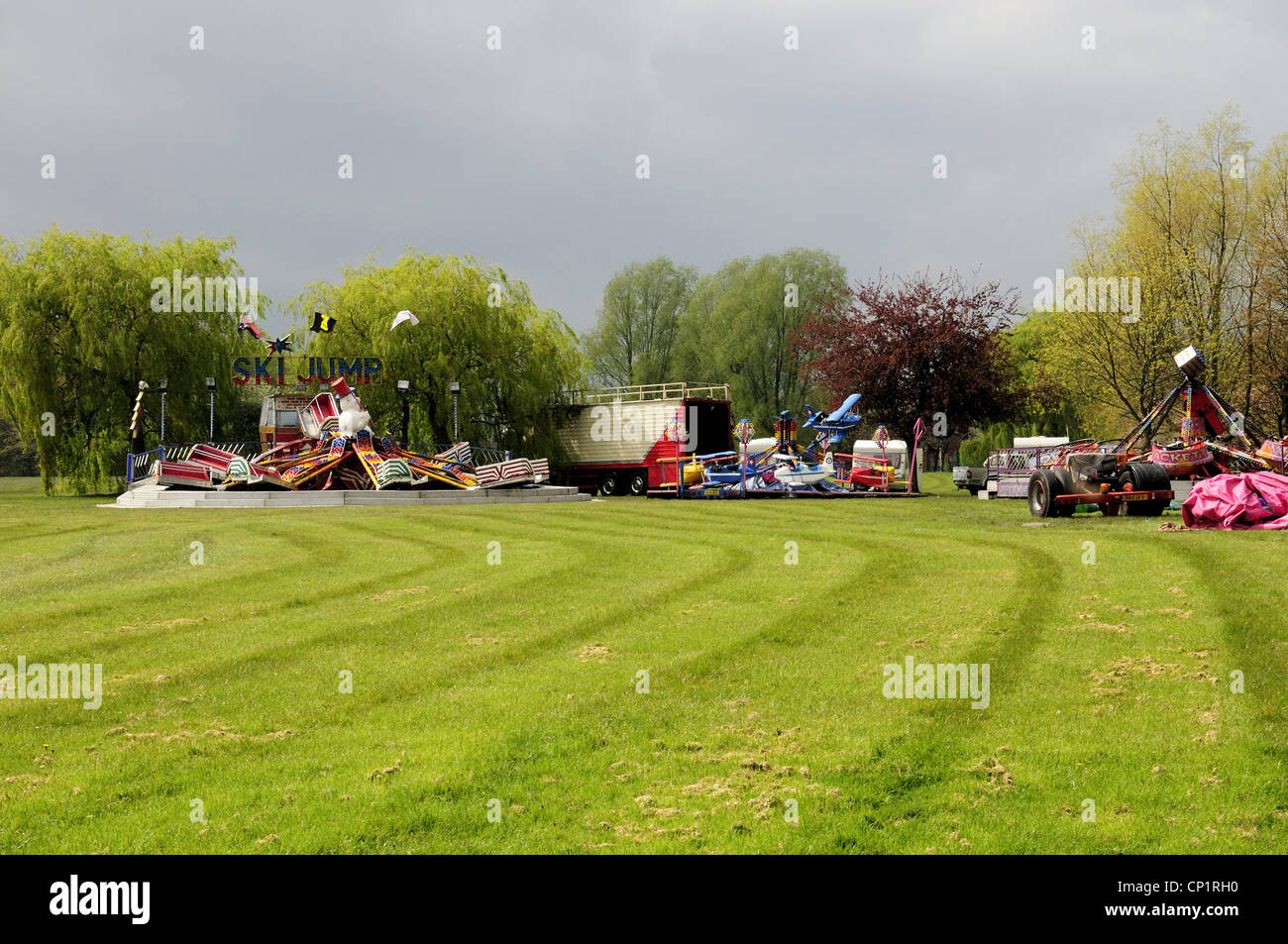 Fair setting up on Debdale Park, Gorton Manchester Stock Photo - Alamy