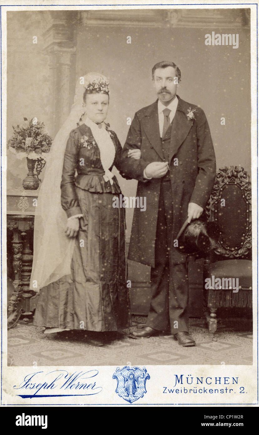 people, marriage, bridal couple, cabinet card, Joseph Werner, Munich ...