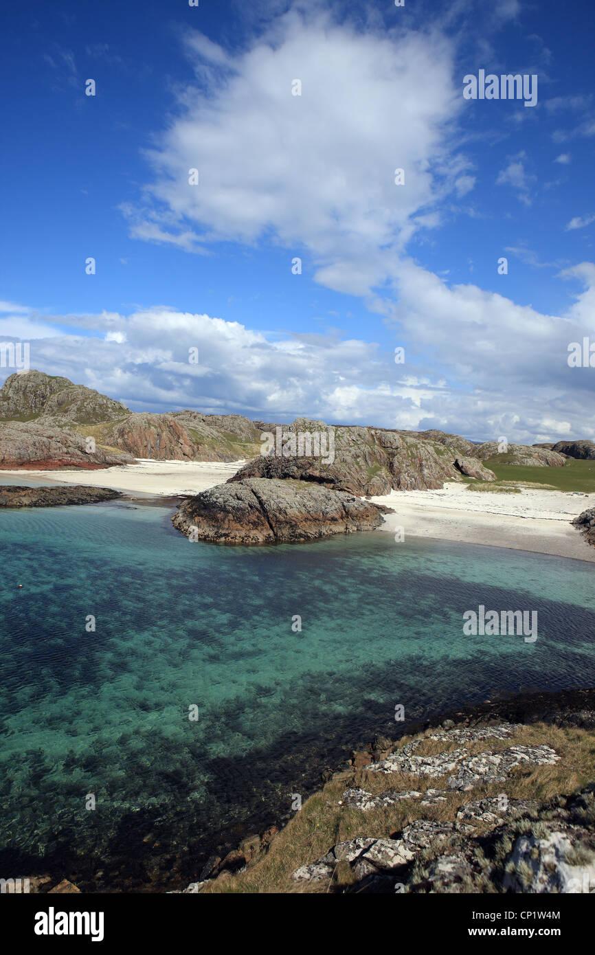 White sandy beaches of Port Ban on the Isle of Iona in Scotland Stock ...
