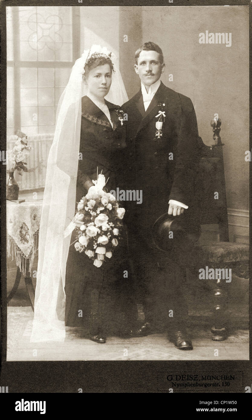 people, marriage, bridal couple, cabinet card, Georg Deisz, Munich ...