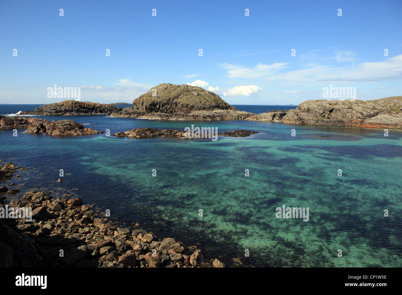 Aqua seas, taken from Eilean Didil, off Port Ban on the Isle of Iona in ...