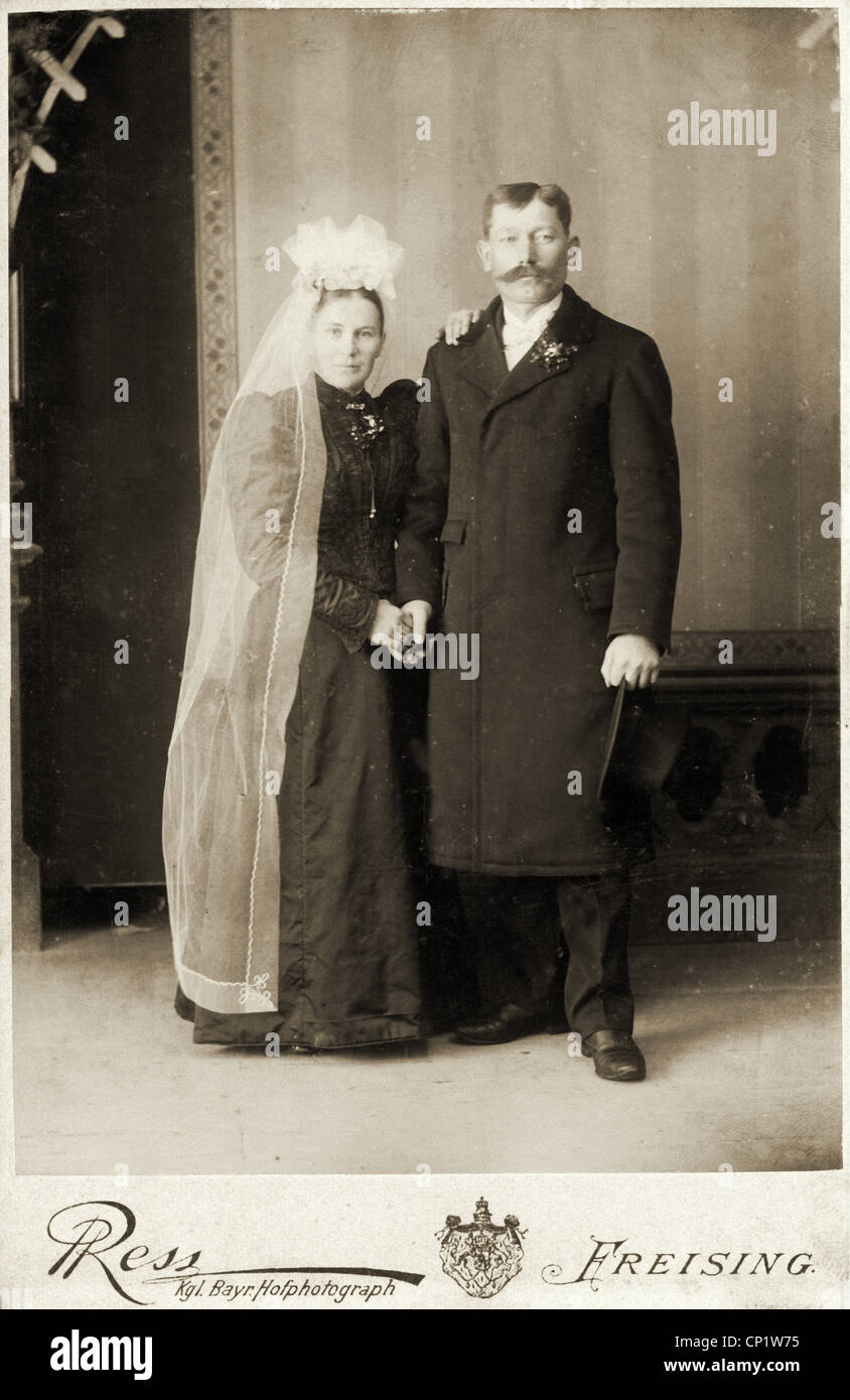 people, marriage, bridal couple, cabinet card, Franz Ress, Freising ...