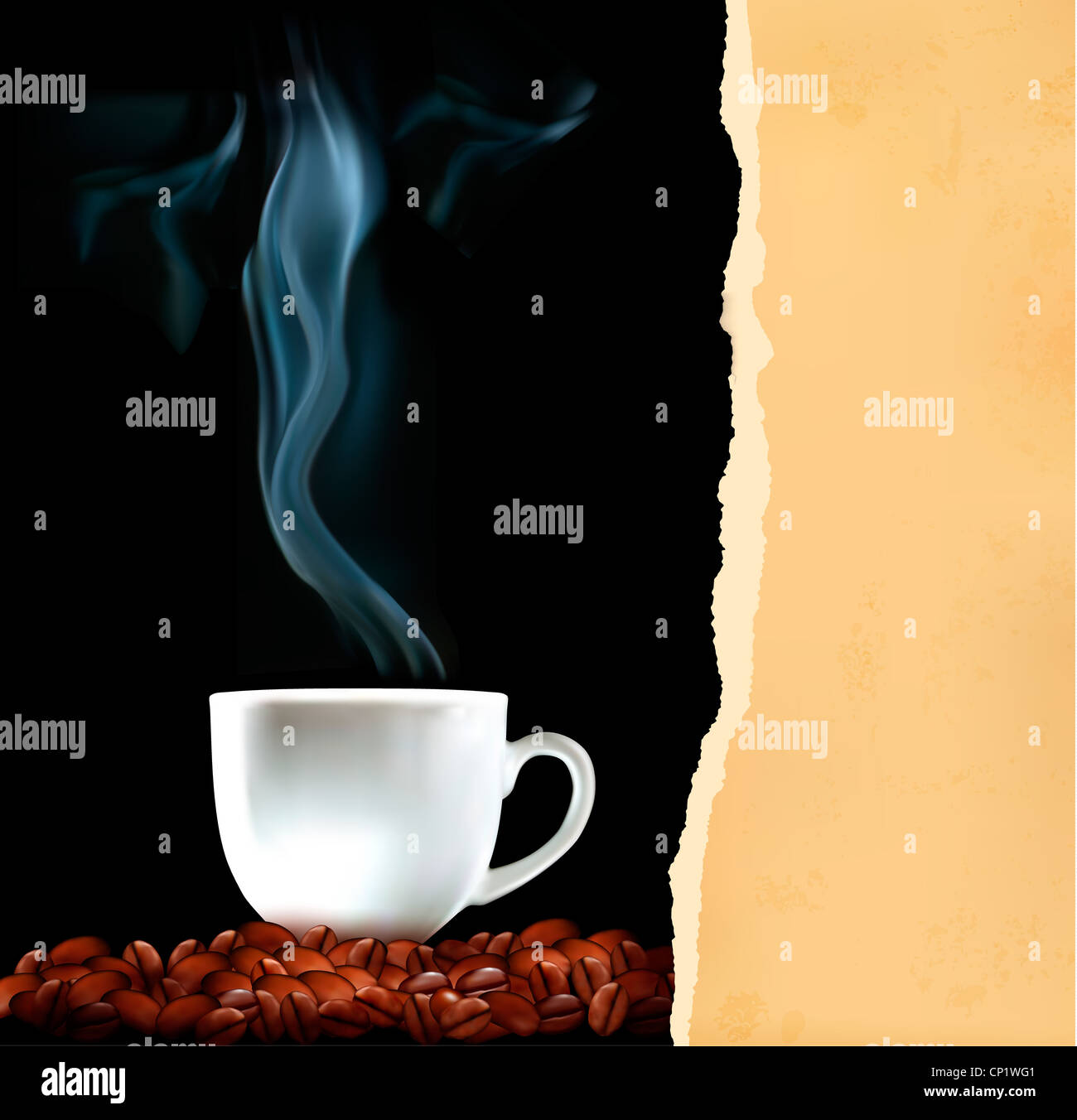 Background with cup of coffee and old ripped paper Stock Photo - Alamy