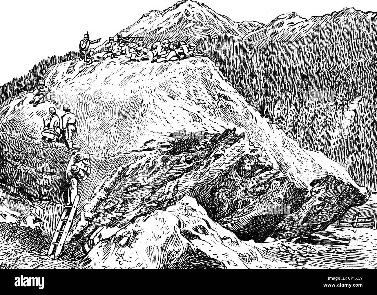 First World War/WWI, Italy, Isonzo, Tyrolian riflemen on a rock knoll ...