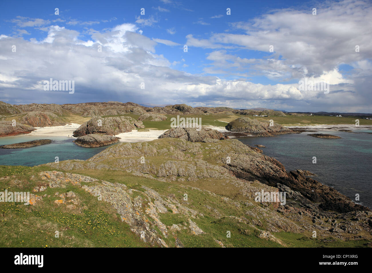 White sandy beaches of Port Ban on the Isle of Iona in Scotland taken ...