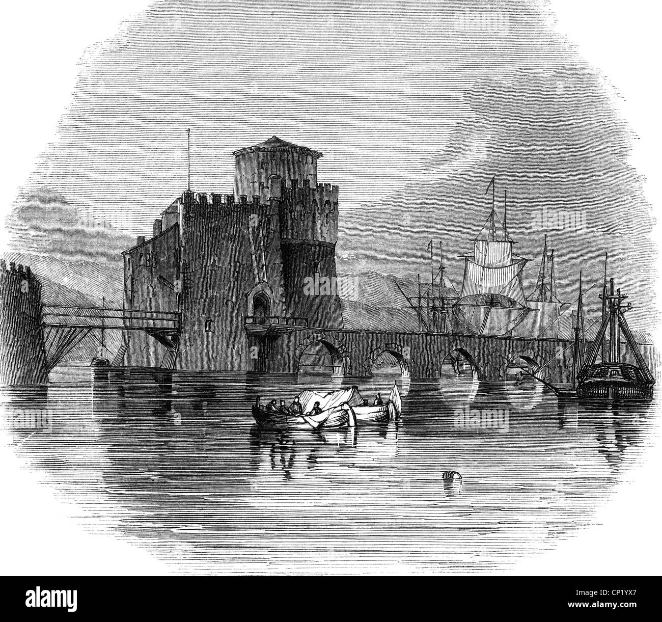 geography / travel, Greece, Chalkida, medieval bridge across the strait ...