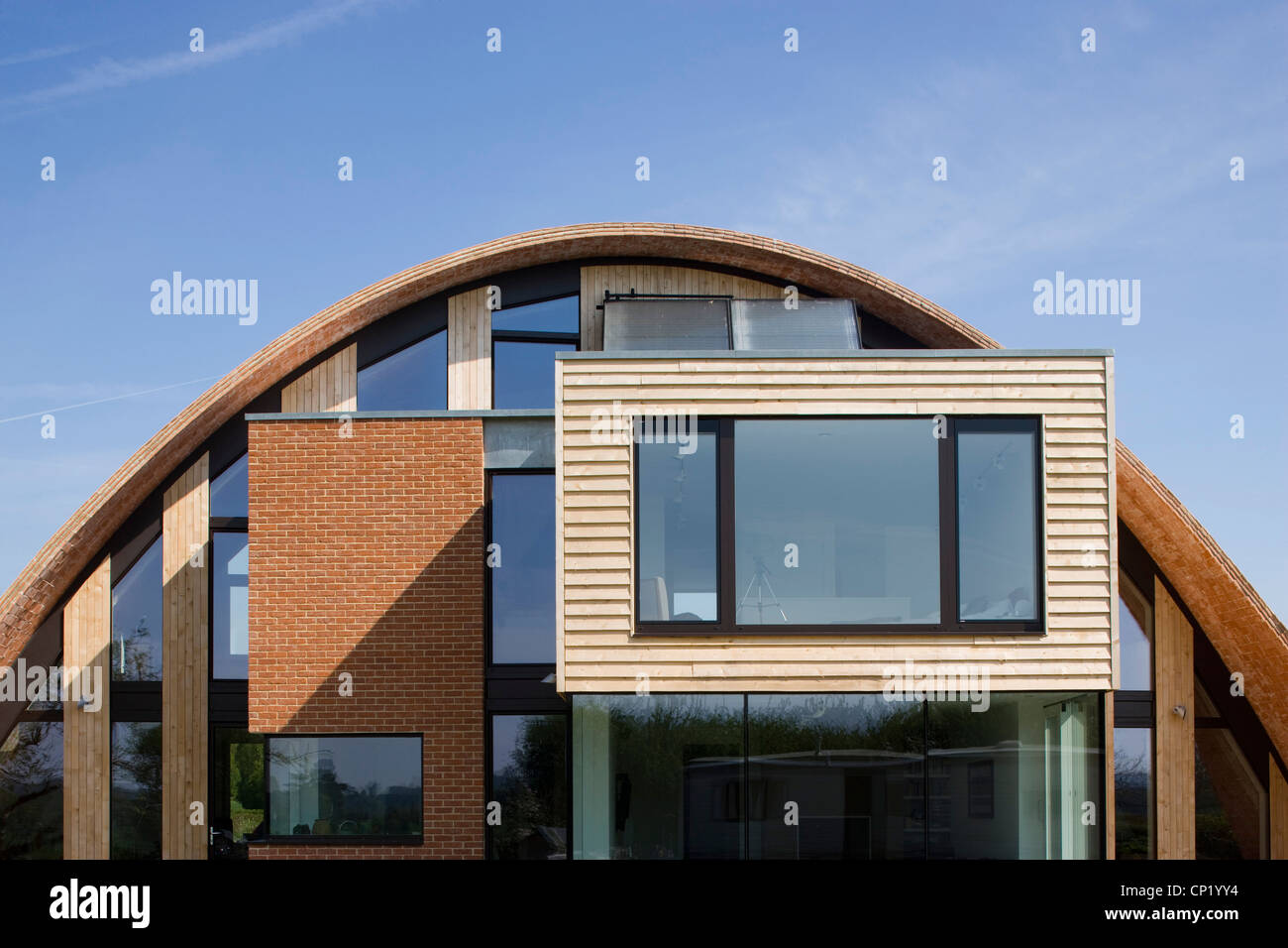 zero carbon house, Crossway, Kent, England, UK, England. Semicurcular ...