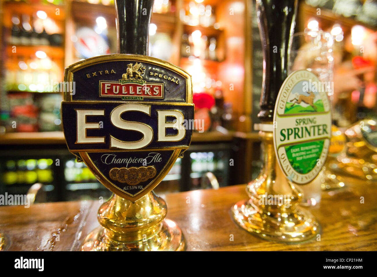 A real ale hand pump on the bar of the Euston Flyer, Kings Cross ...