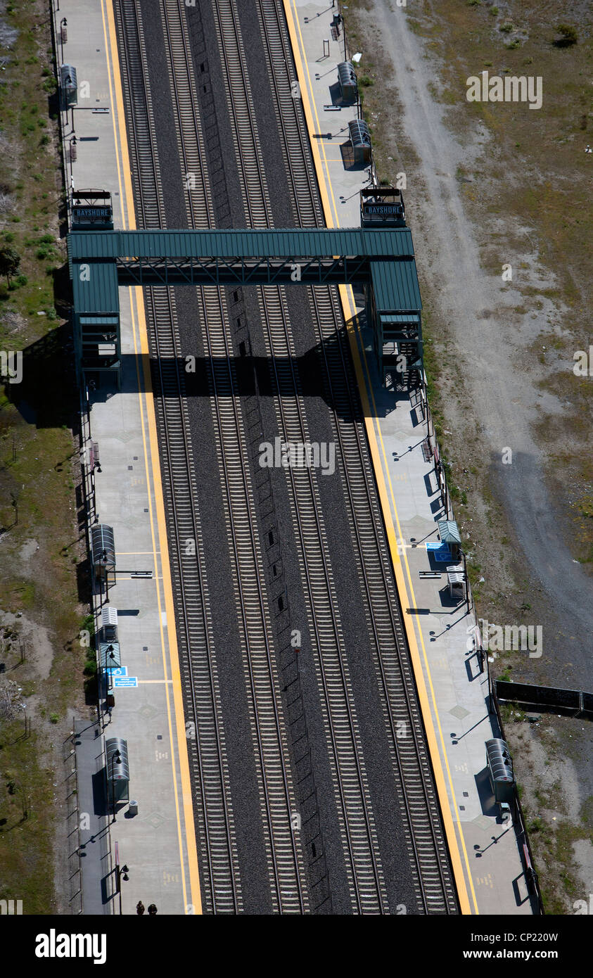 aerial photograph pedestrian rail overcrossing Bayshore CalTrain stop northern California Stock ...