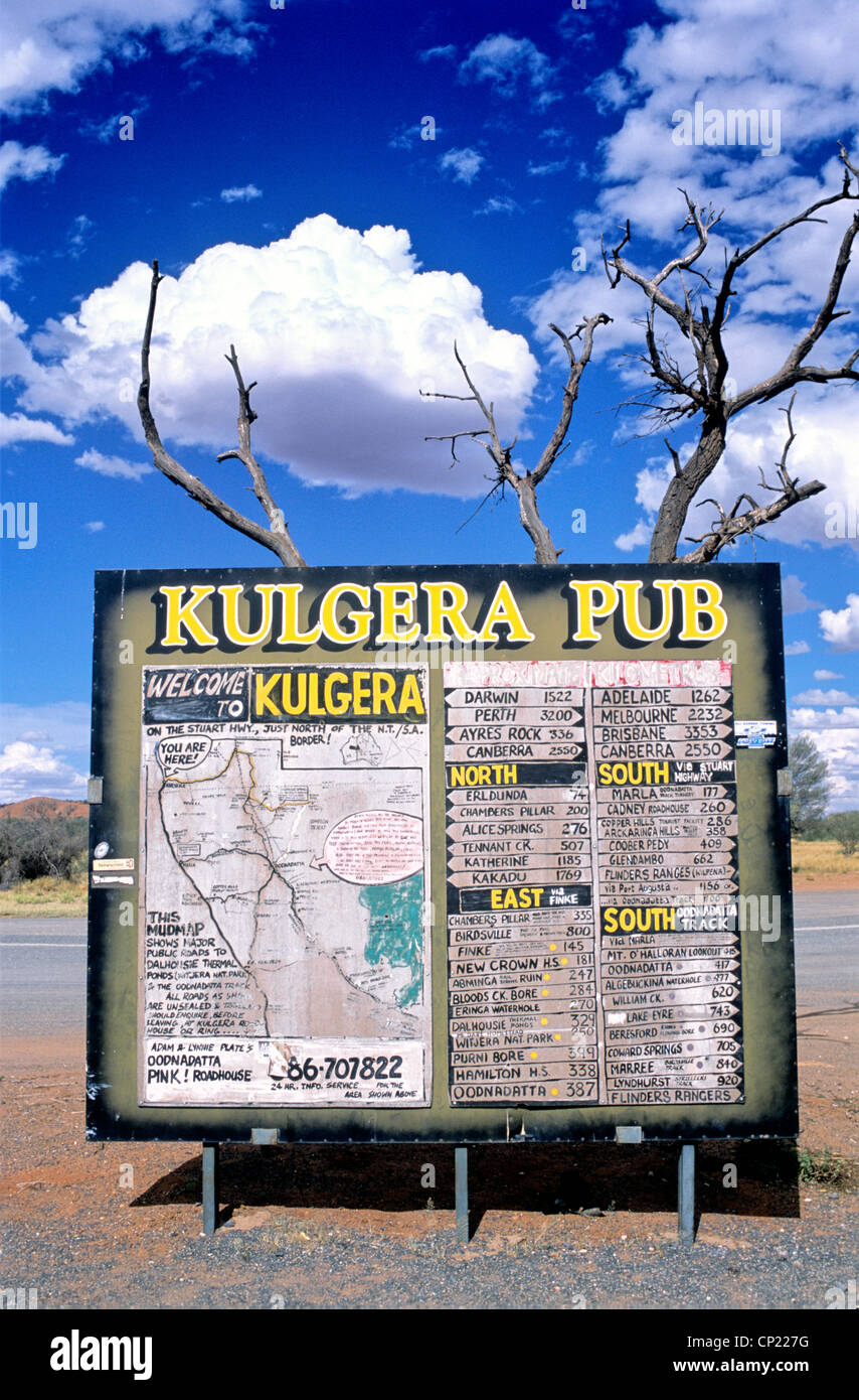 Northern Territory, panel indicating distances from Kulgera roadhouse ...