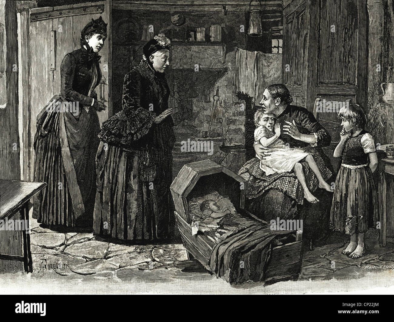 Queen Victoria visiting the household of a poor cottager at Balmoral ...