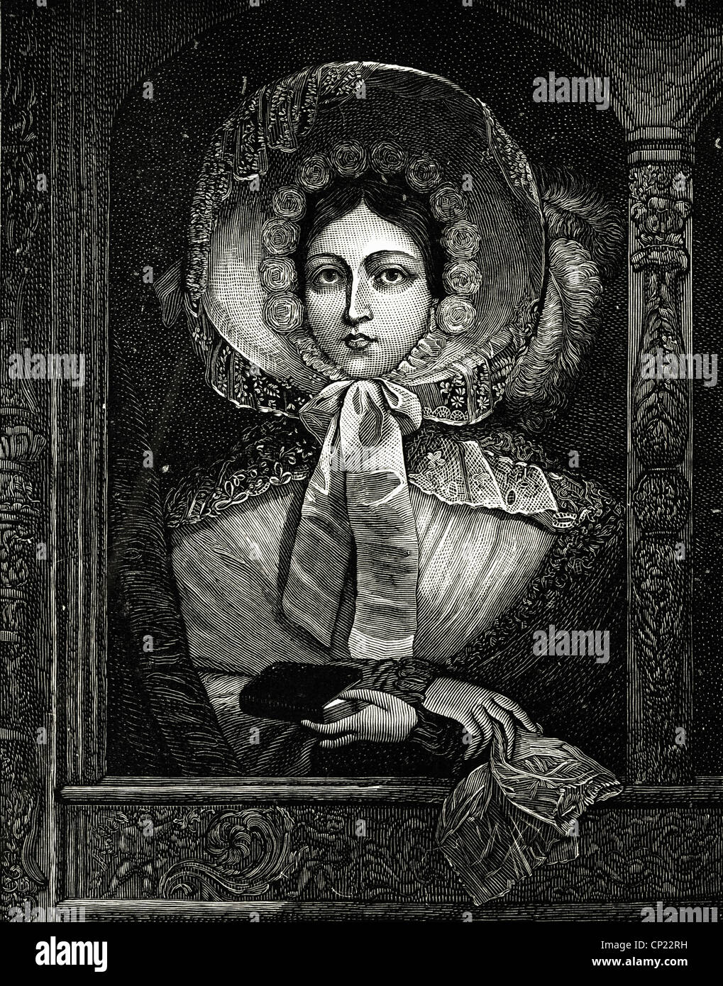 Portrait of Queen Victoria in 1846. Victorian engraving dated 13th June ...