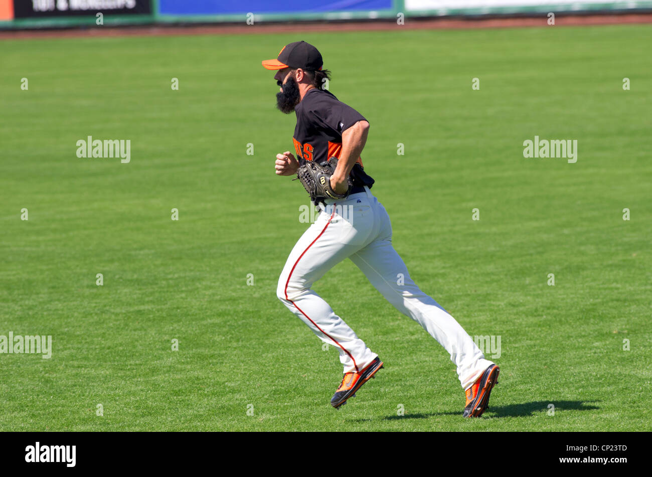 Brian Wilson, relief pitcher for the San Francisco Giants, enters a ...