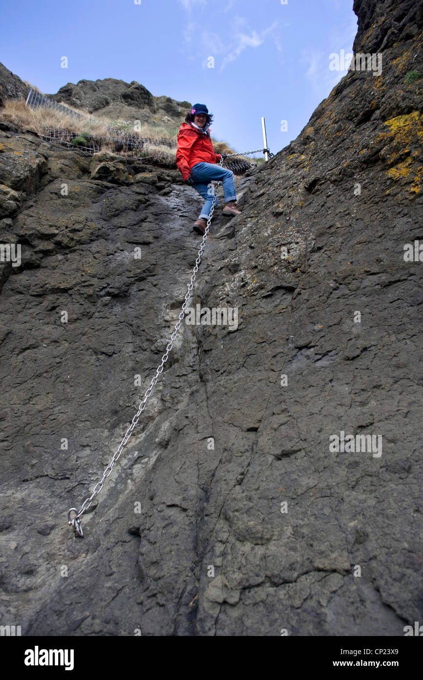 A woman on the famous Chain walk near Elie Fife Scotland Stock Photo ...