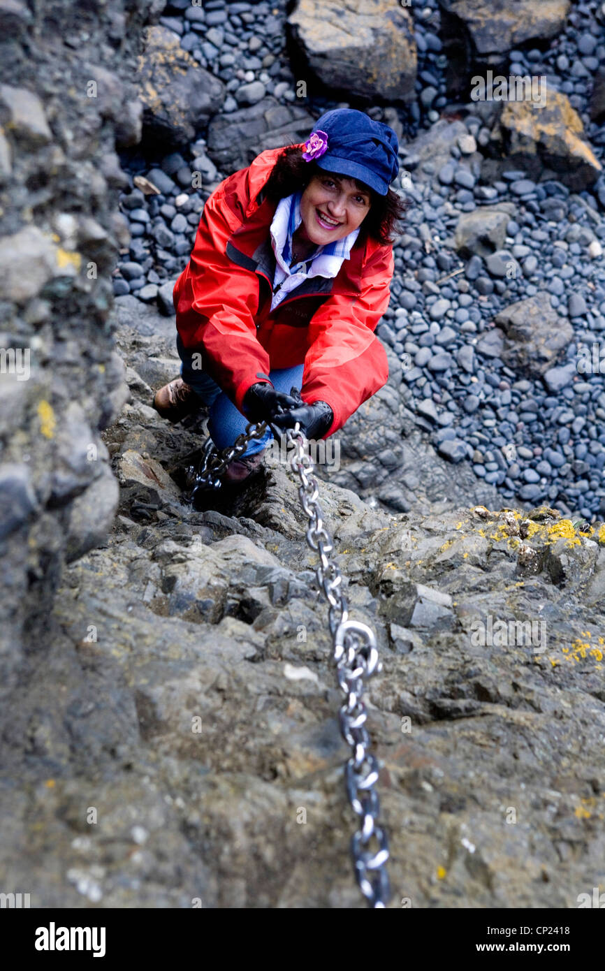 A woman on the famous Chain walk near Elie Fife Scotland Stock Photo ...