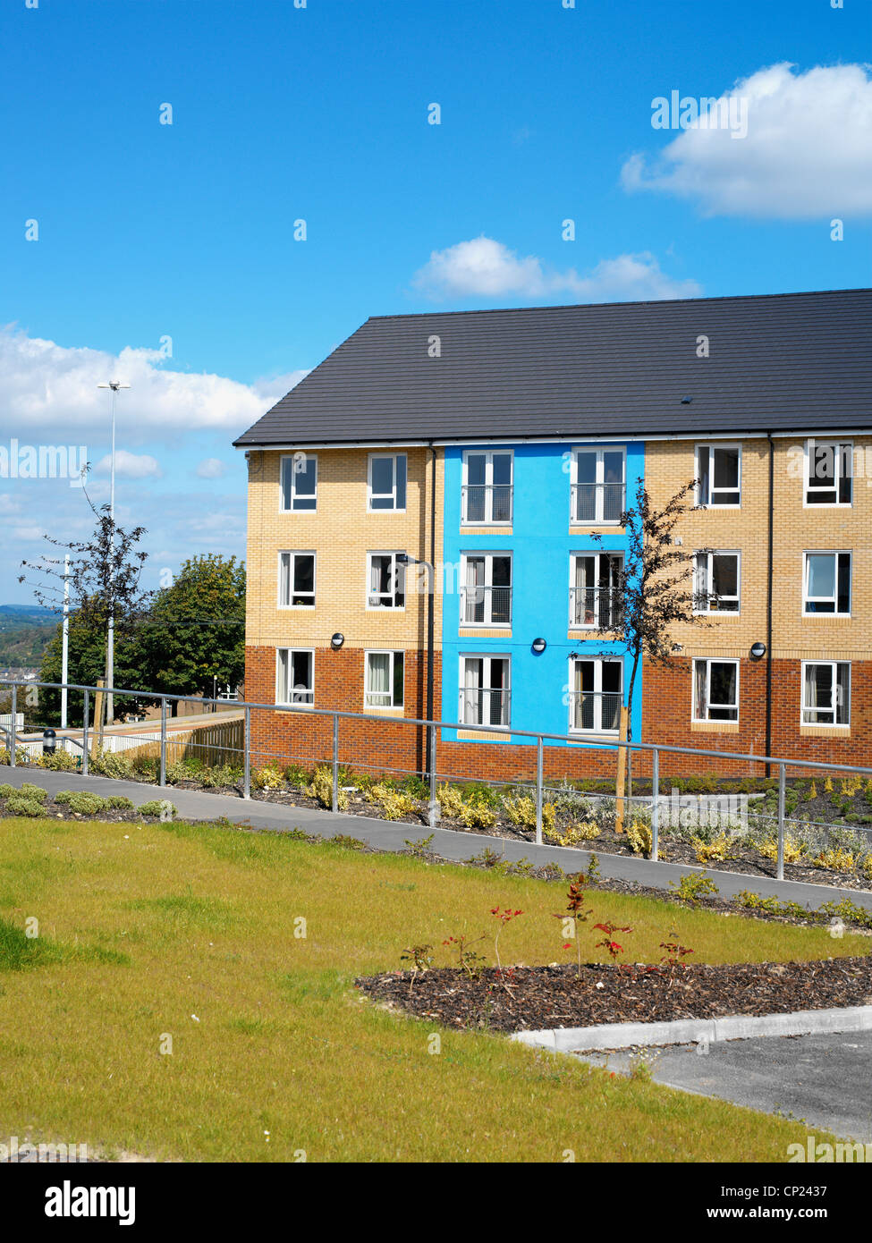 Places for People, Sheffield. Colourful housing block with landscaped ...