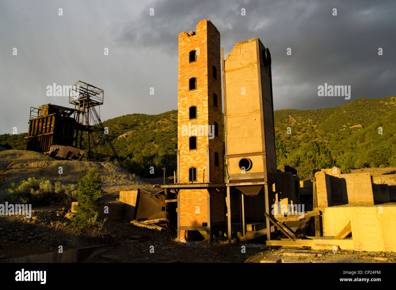 Head frame and ore processor at the Kelly Mine, Kelly, New Mexico Stock ...