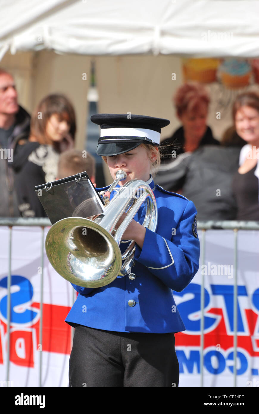 Young Boy playing Big trumpet Stock Photo - Alamy