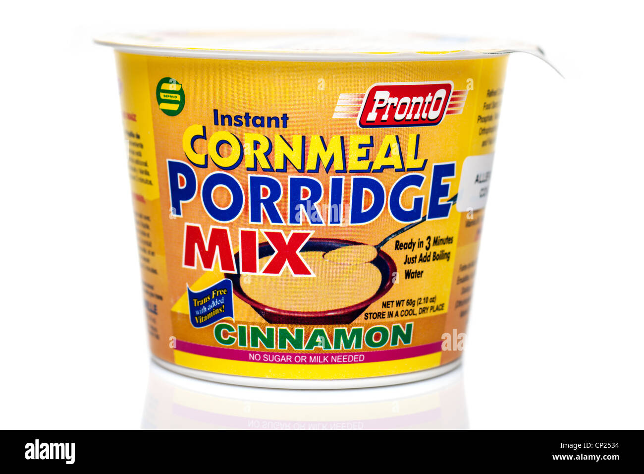 Tub of Pronto instant cornmeal porridge mix Stock Photo - Alamy