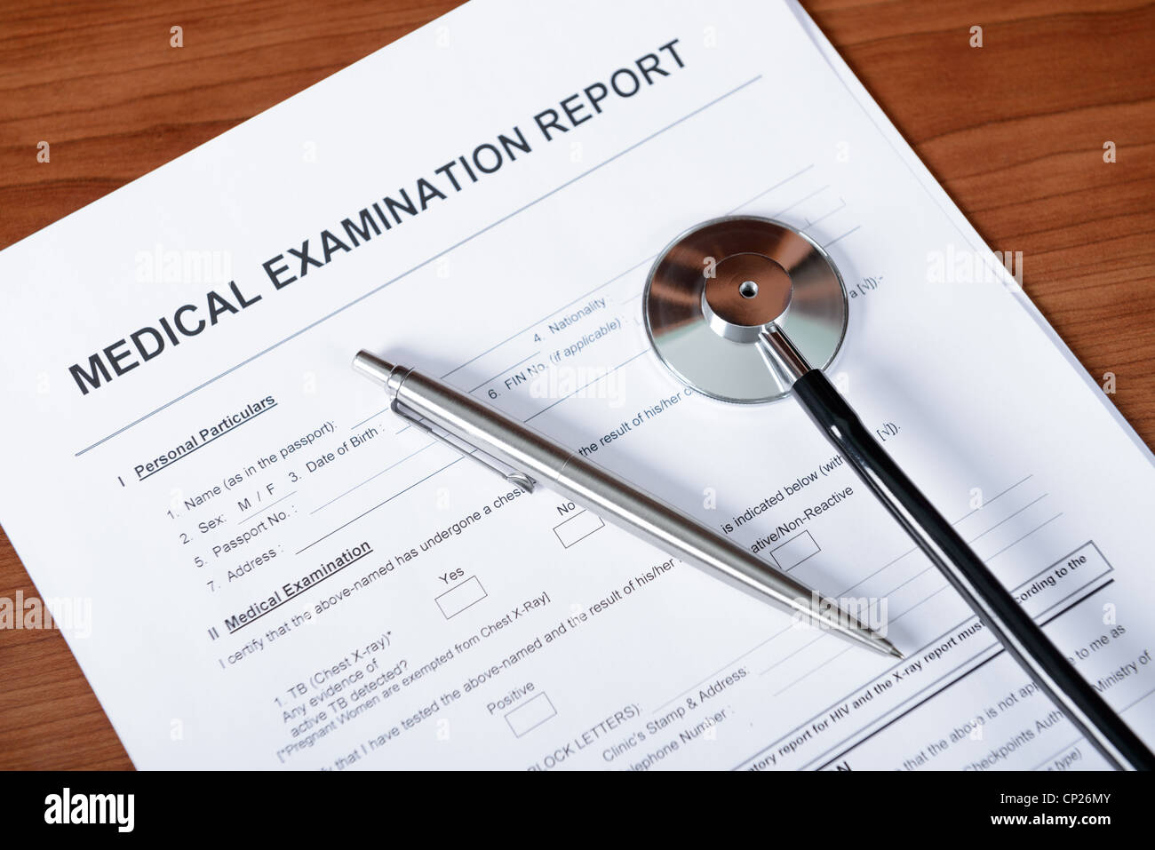 Medical report blank form with pen and stethoscope on table Stock Photo ...