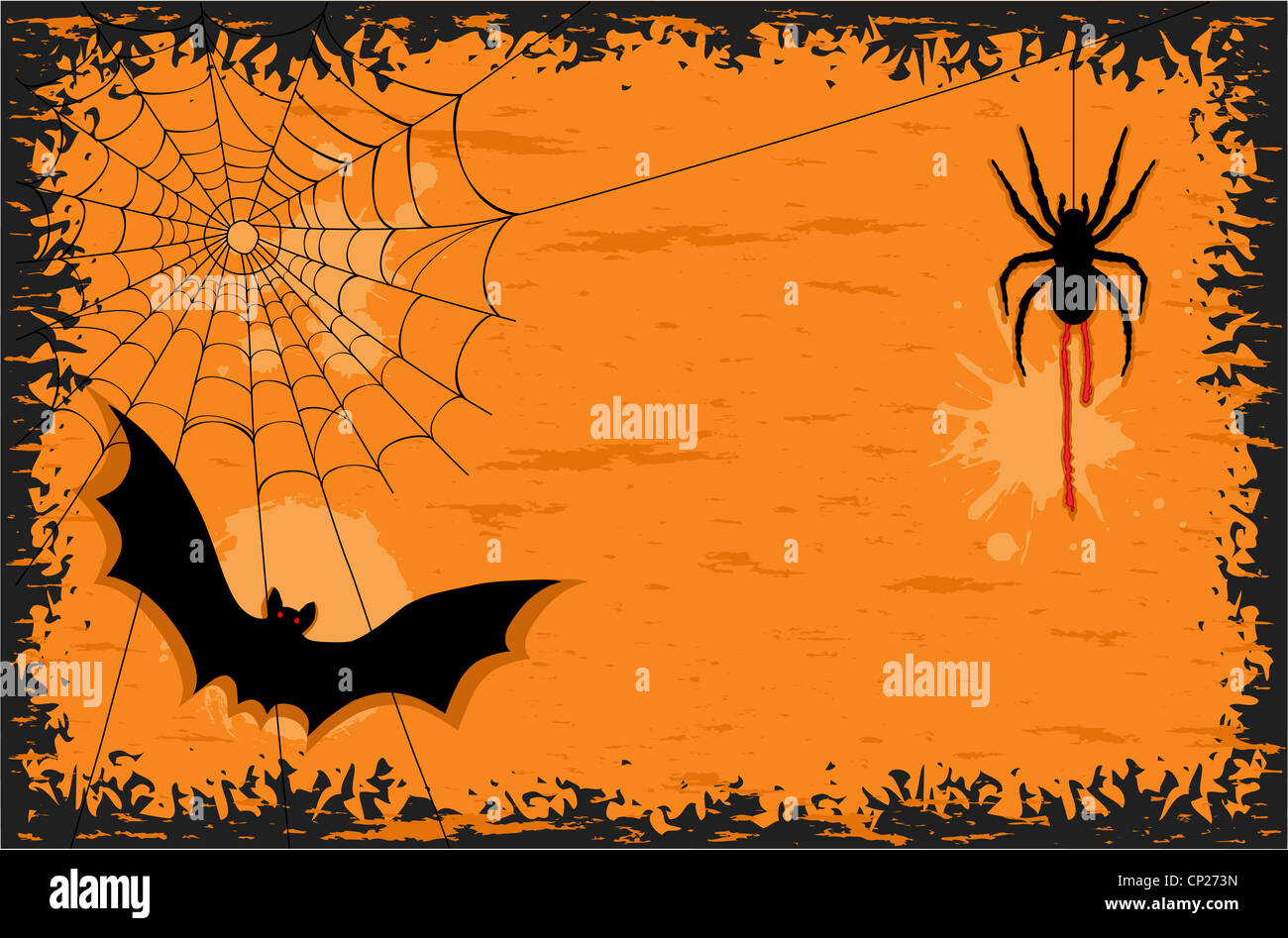 Halloween party invitation card with creepy spider and scary bat Stock ...