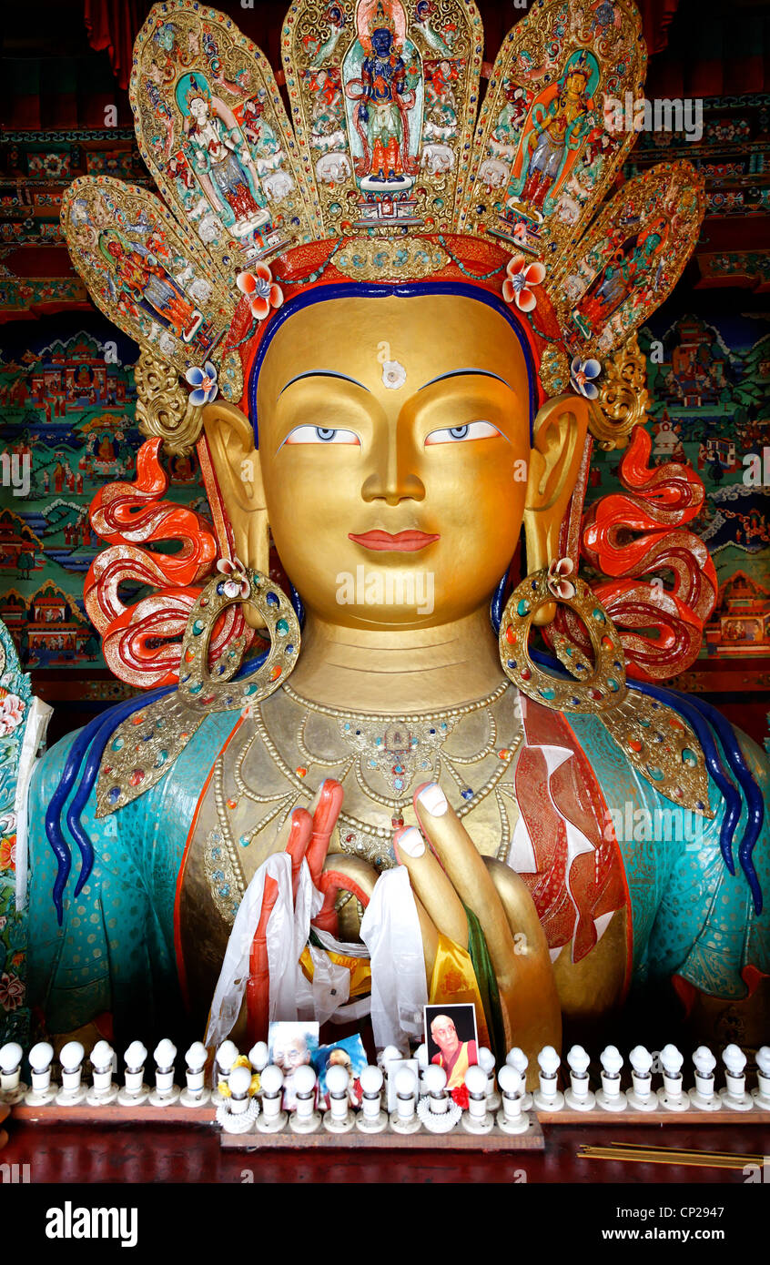 Statue of Buddha inside Tikse Gompa, buddhist monastery, in Ladakh ...
