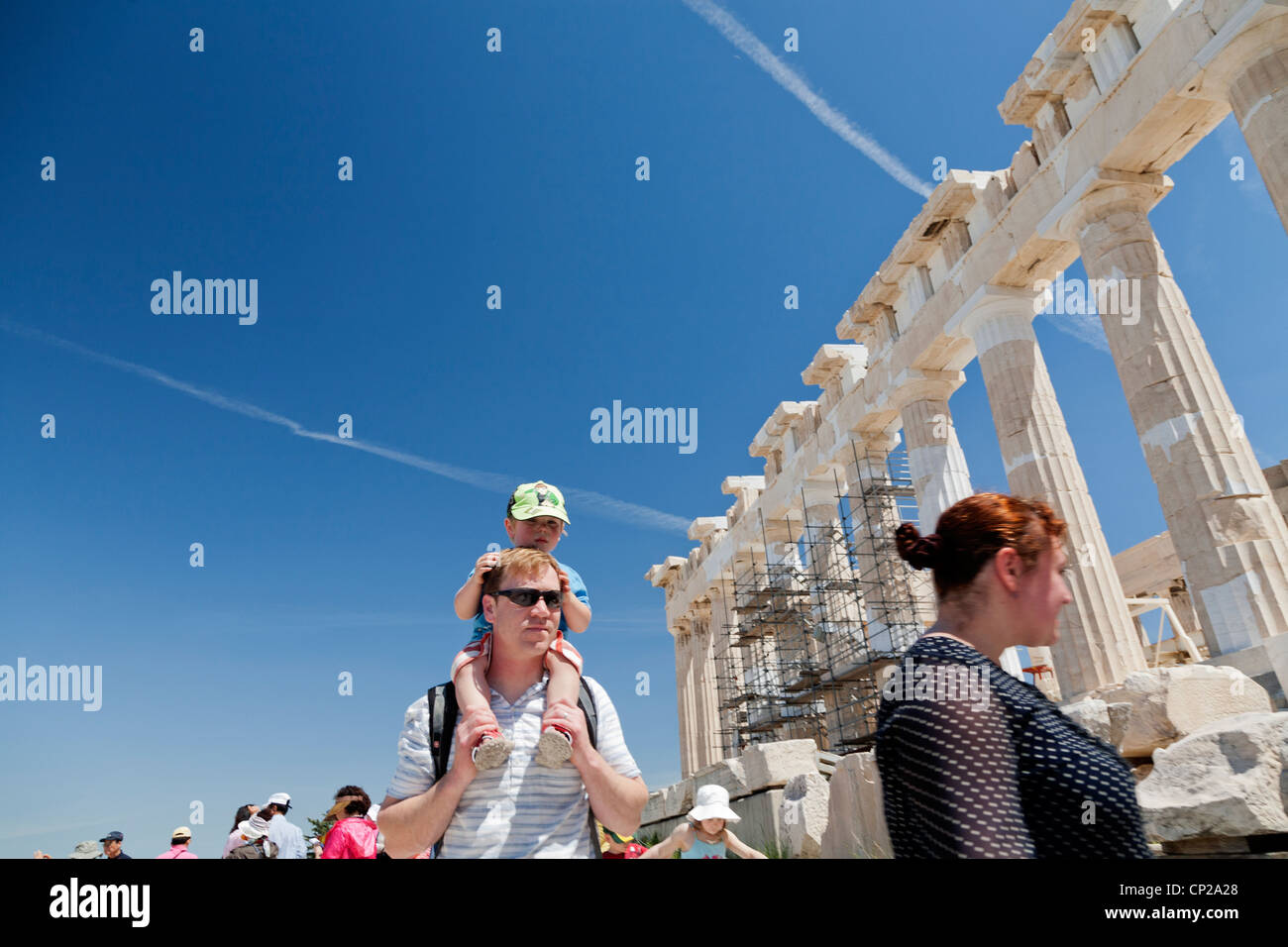 Tourists at the Parthenon in the Acropolis of Athens, Greece Stock ...