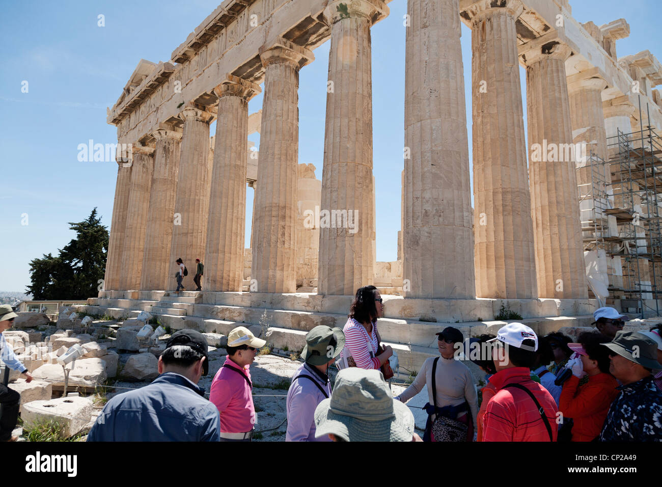 Conducted tour of Asians tourists at the Parthenon in the Acropolis of ...