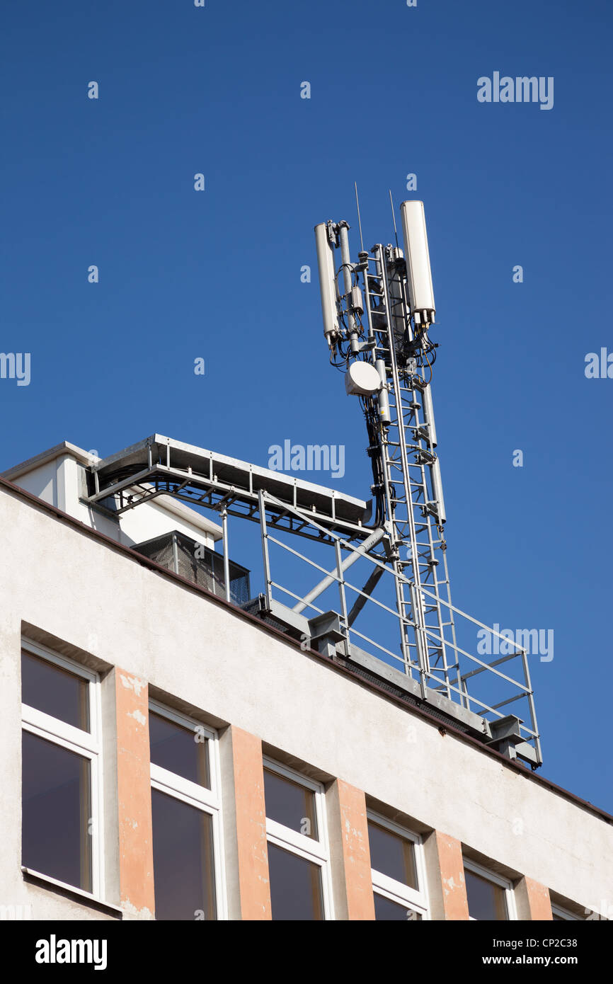 Detail of transmitter tower mounted on a residential building Stock ...