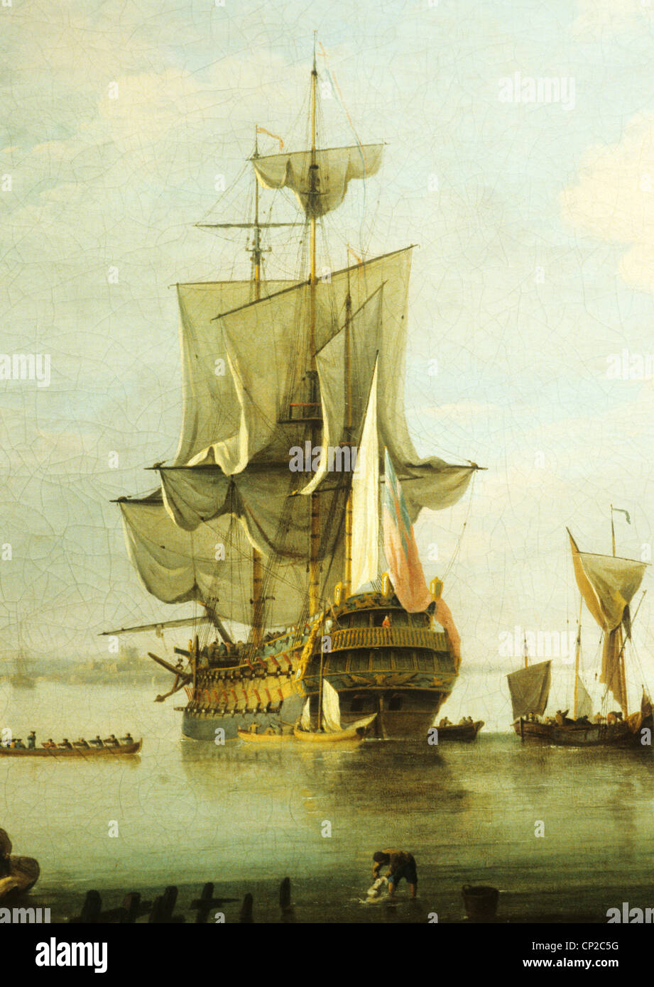 Becalmed in The Solent, oil painting by Charles Brooking, 1723 to 1759 ...