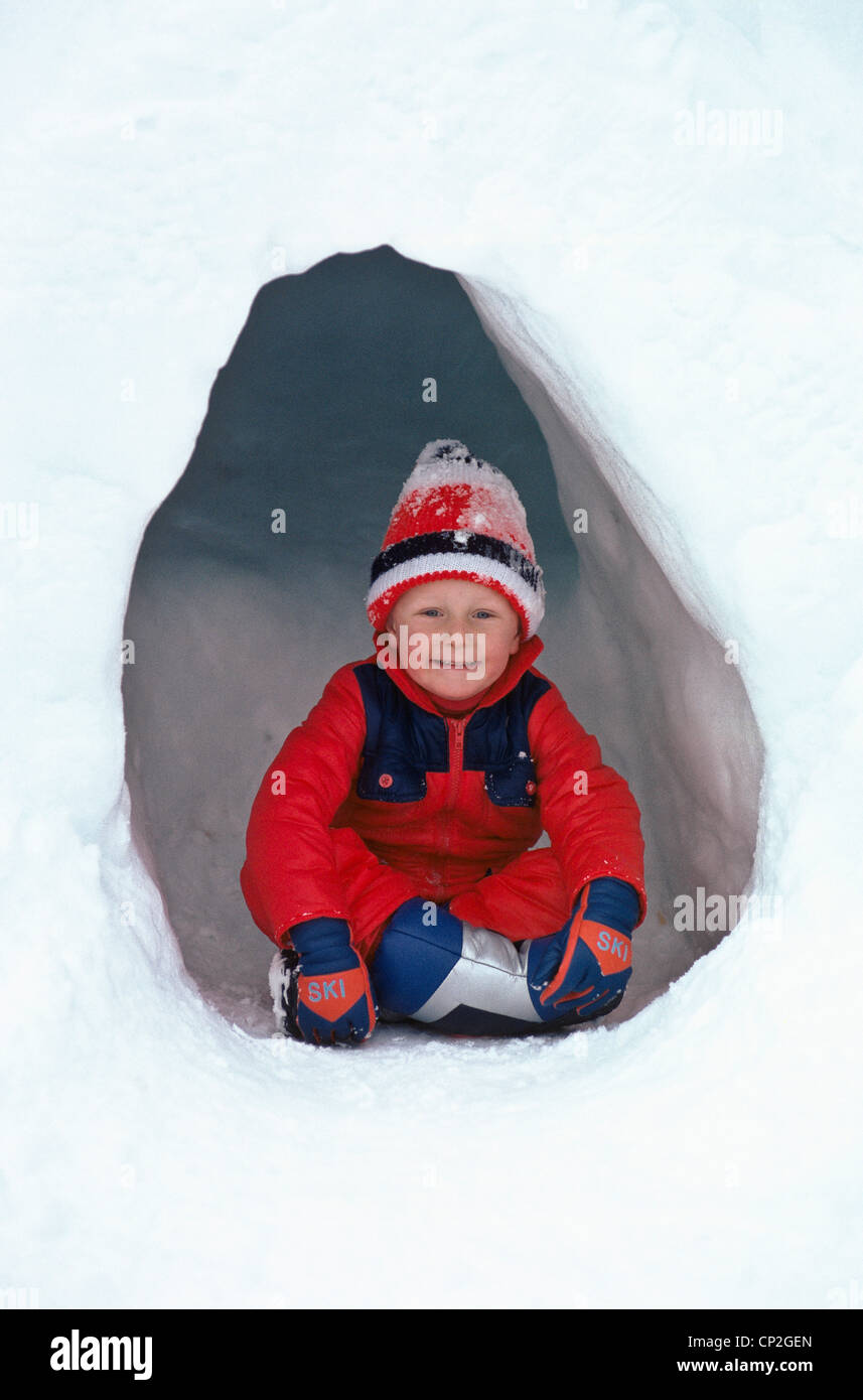 Little boy in igloo at ski resort Australia Stock Photo - Alamy