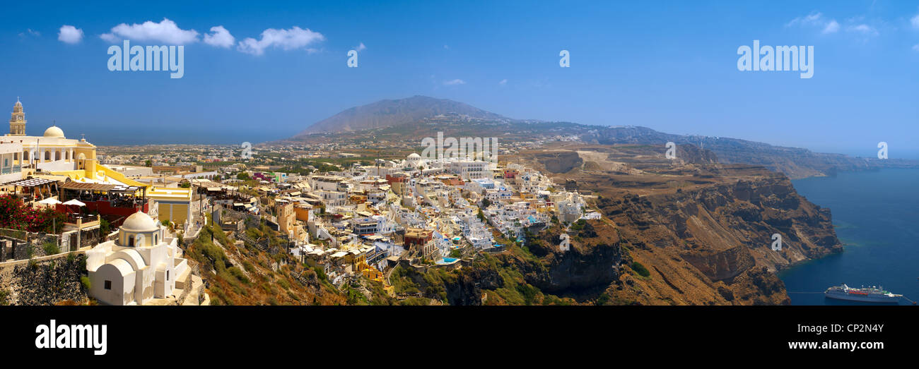 Amazing panoramic view of Thira village, Santorini, Greece Stock Photo ...
