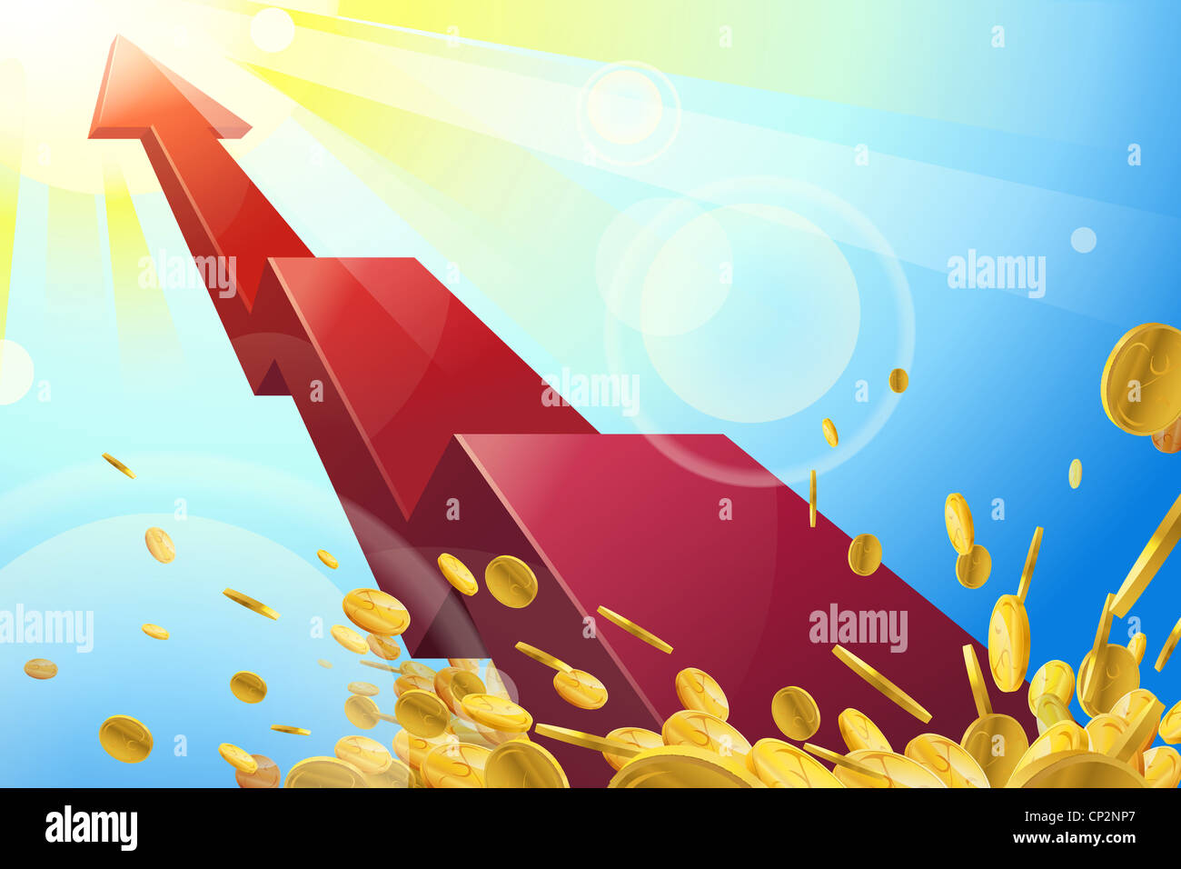 Rising up arrow with gold coins Stock Photo - Alamy