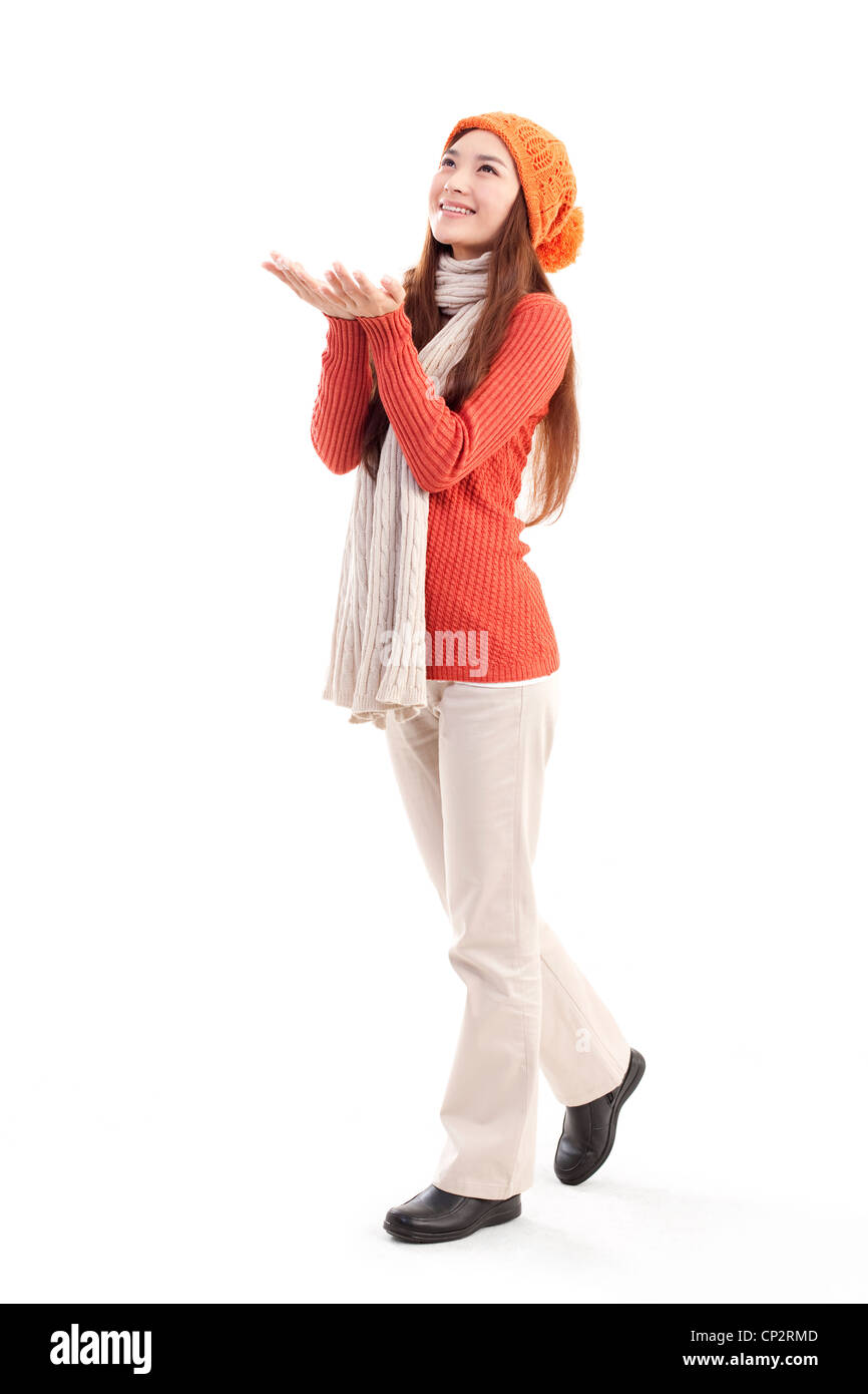 Portrait of young woman,hands cupped Stock Photo - Alamy