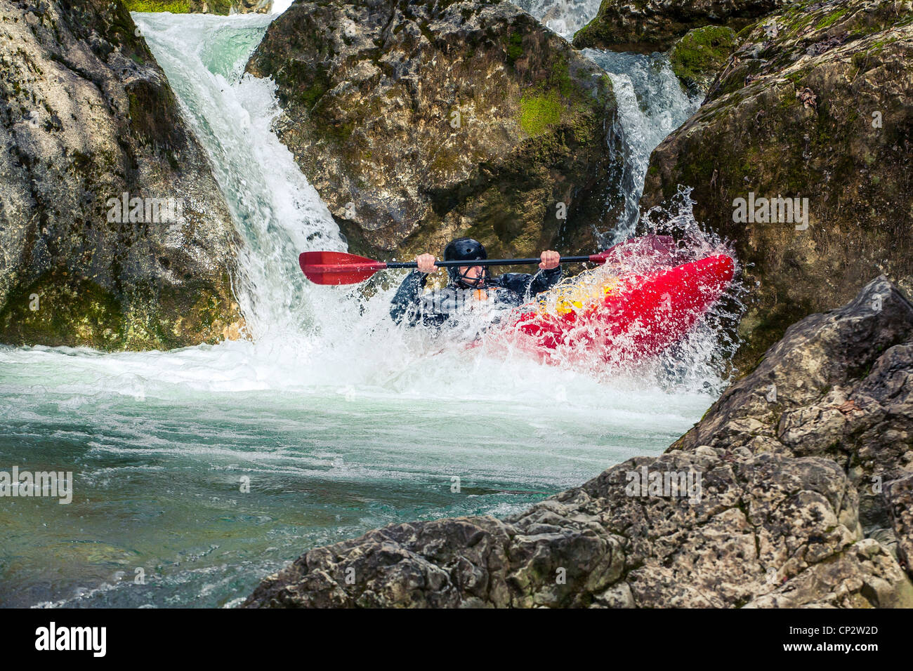 Extreme riding in a canoe on rapid river Stock Photo - Alamy