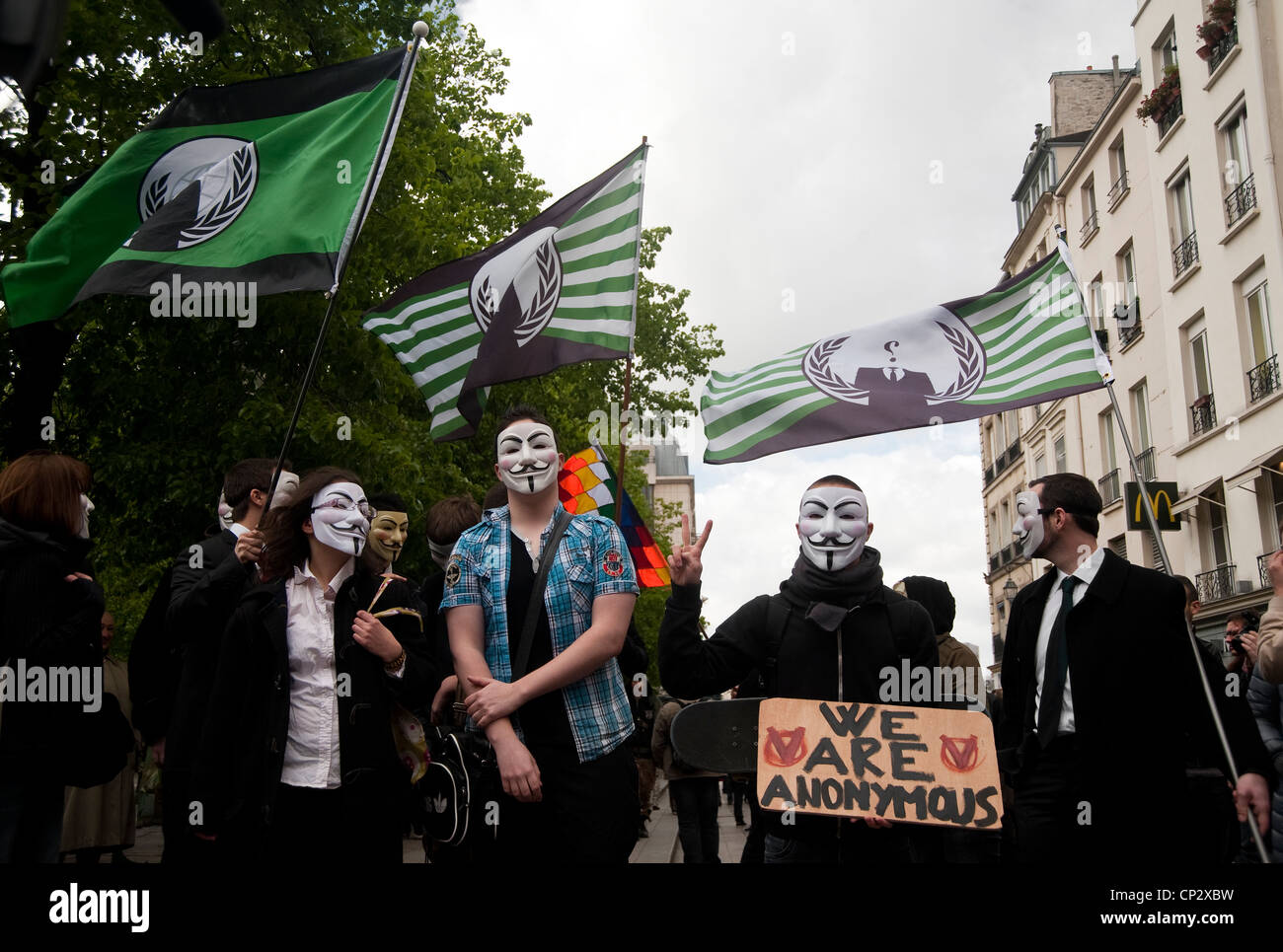 Paris France - Protesters with an anonymous mask joins the Indignants ...