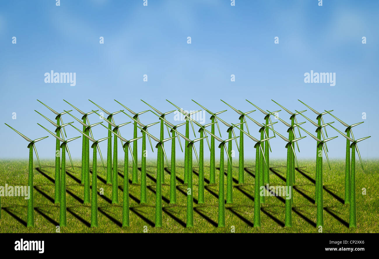 wind turbines covered with grass in a field Stock Photo - Alamy