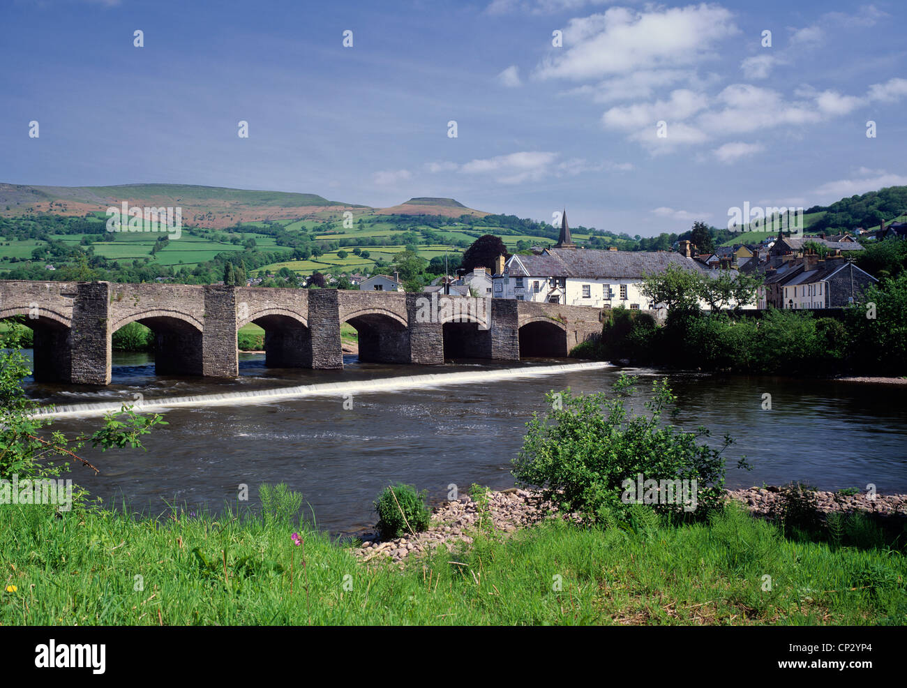Crickhowell Bridge and River Usk, Table Mountain, Brecon Beacons ...